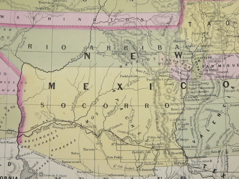 Rare 1855 United States Map by Mitchell, California, New Mexico, Utah ...