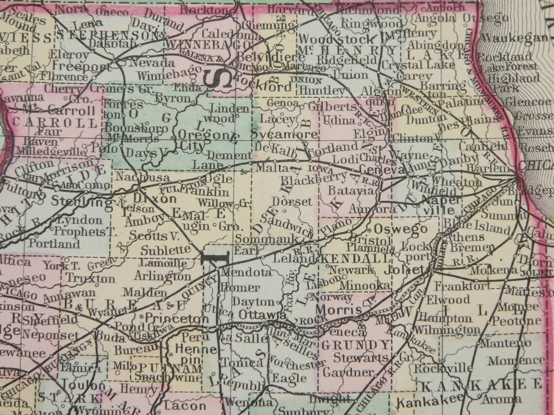 Antique Map of Illinois 1871 Mitchell Illinois Map Wedding | Etsy