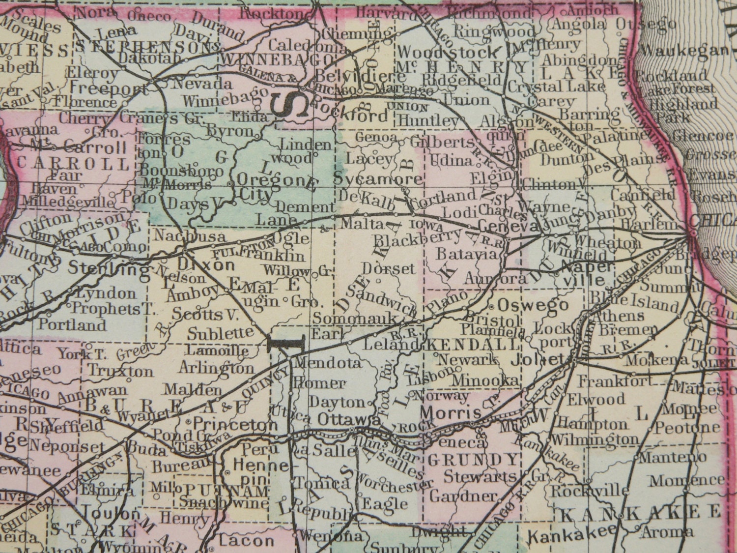 Antique Map of Illinois 1871 Mitchell Illinois Map, Wedding Gift for ...