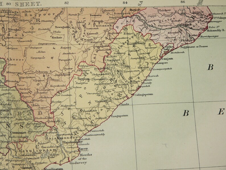 1873 Southern India Map, Original Antique Map of India, Ceylon Sri ...
