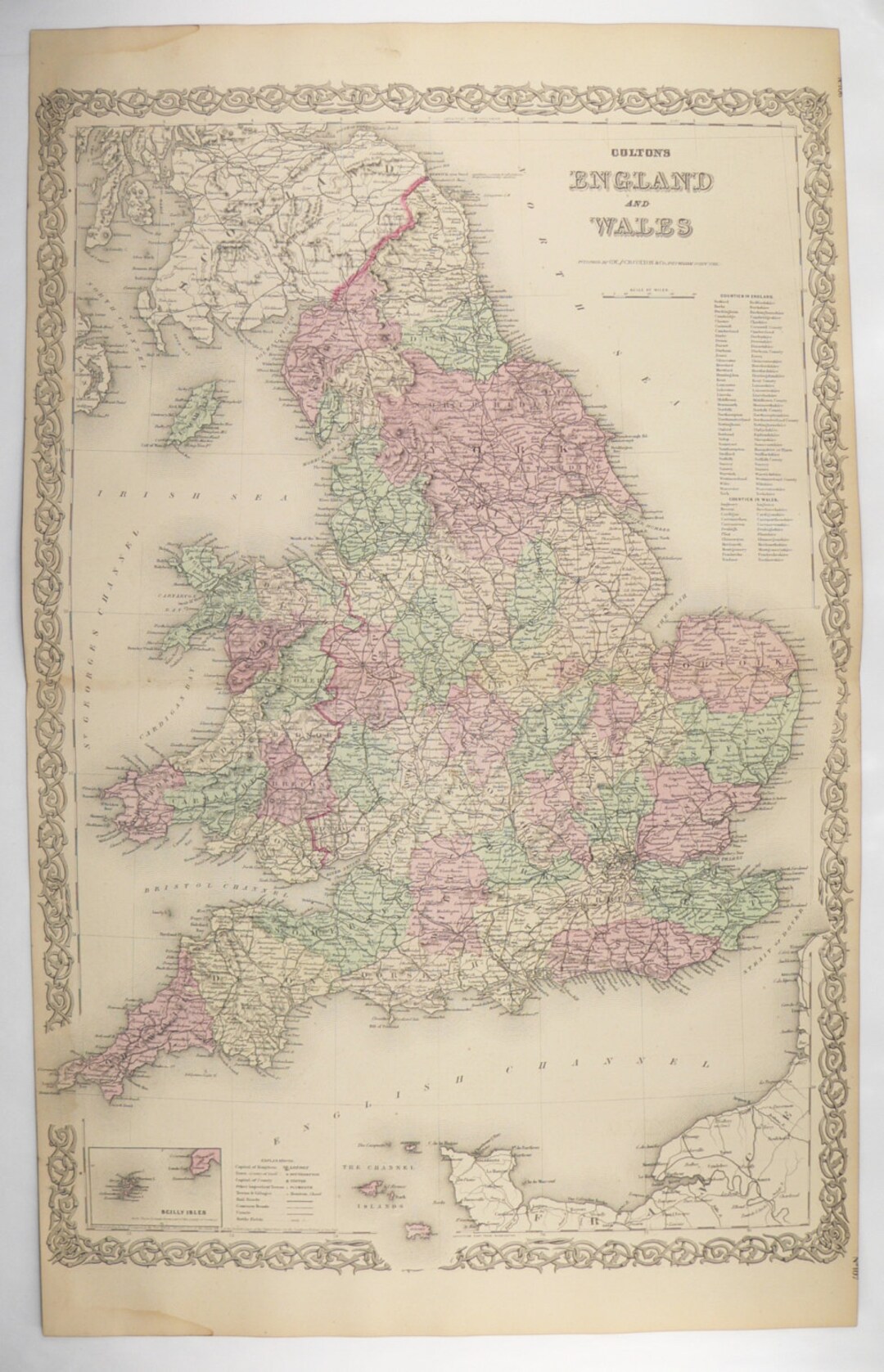 1881 Colton England Map, Large Antique Map of England Wales, Vintage ...