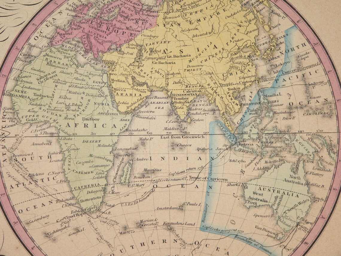 Original 1852 Antique World Map of the World Hemisphere Map | Etsy