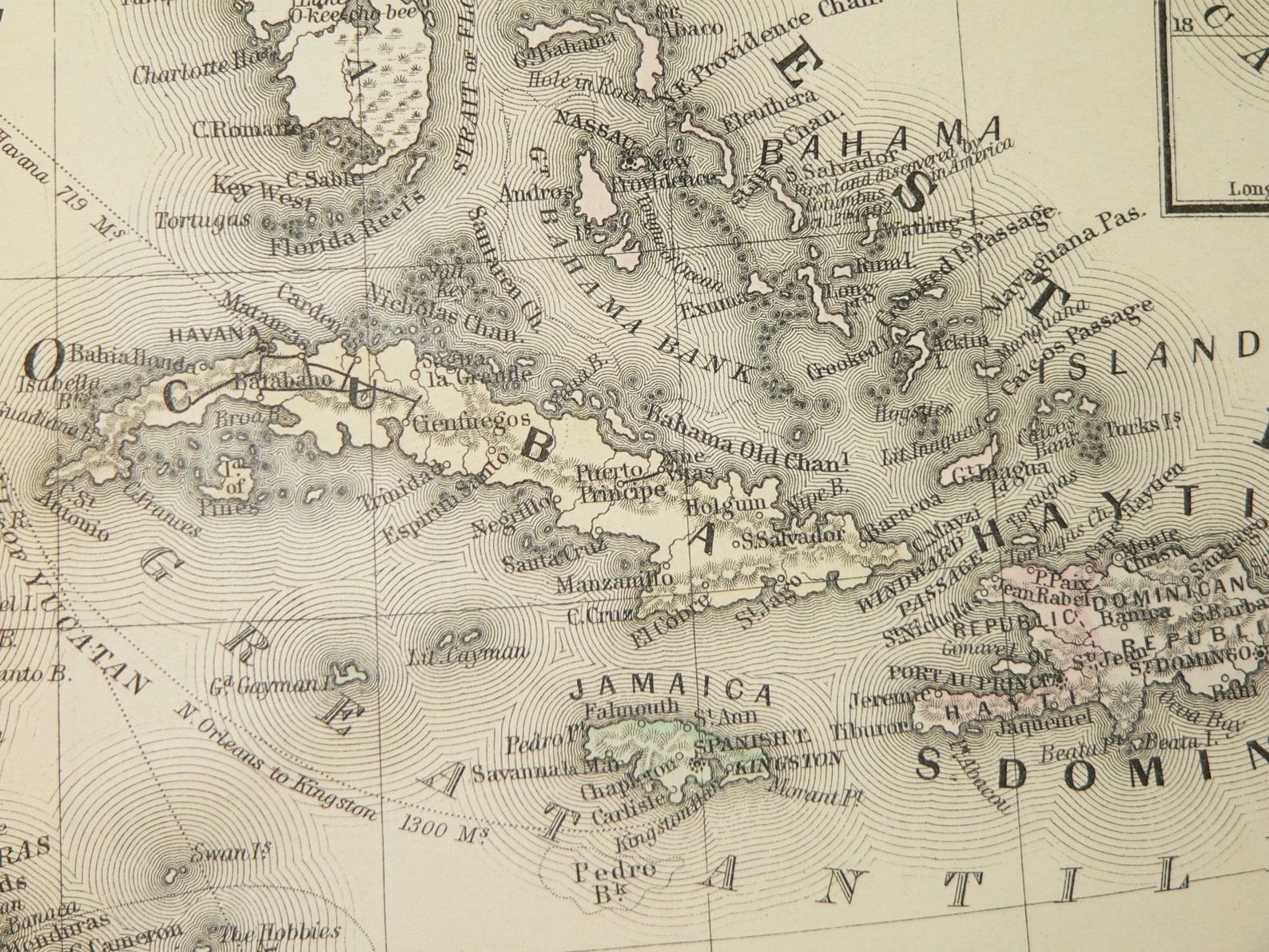 Original Vintage Map of Central America, Cuba 1886 Bradley Map, West ...