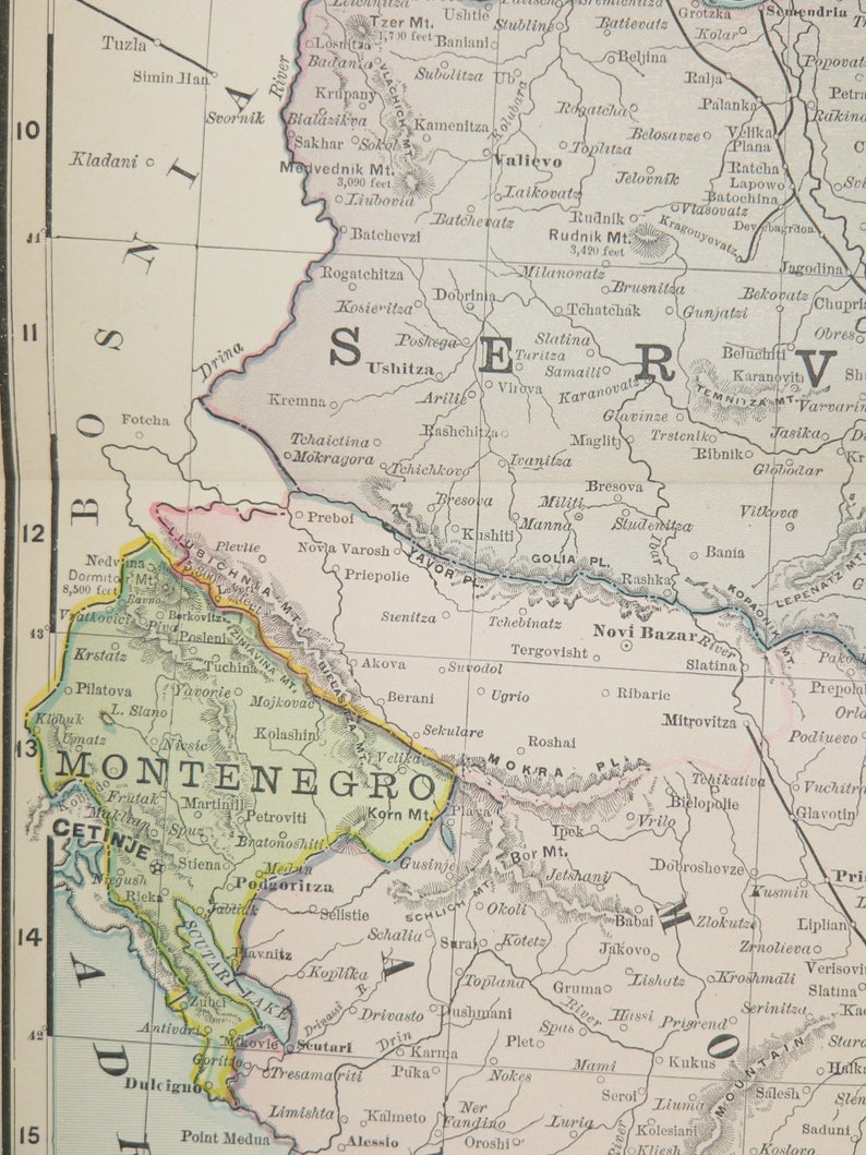 Old Turkey Map 1912 Large Map of Balkan Peninsula, Romania Serbia ...