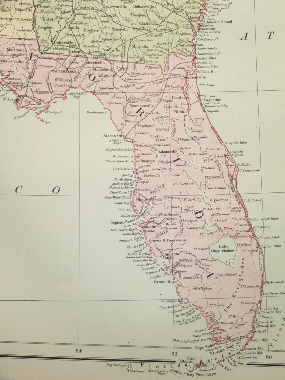 Southern United States Map 1873 A C Black US Map Florida - Etsy
