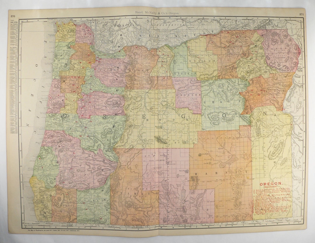 1903 Large Oregon Map, Antique Map of Oregon, OR Railroad Map, Office ...