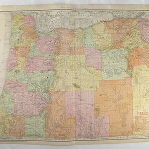 1903 Large Oregon Map, Antique Map of Oregon, OR Railroad Map, Office ...