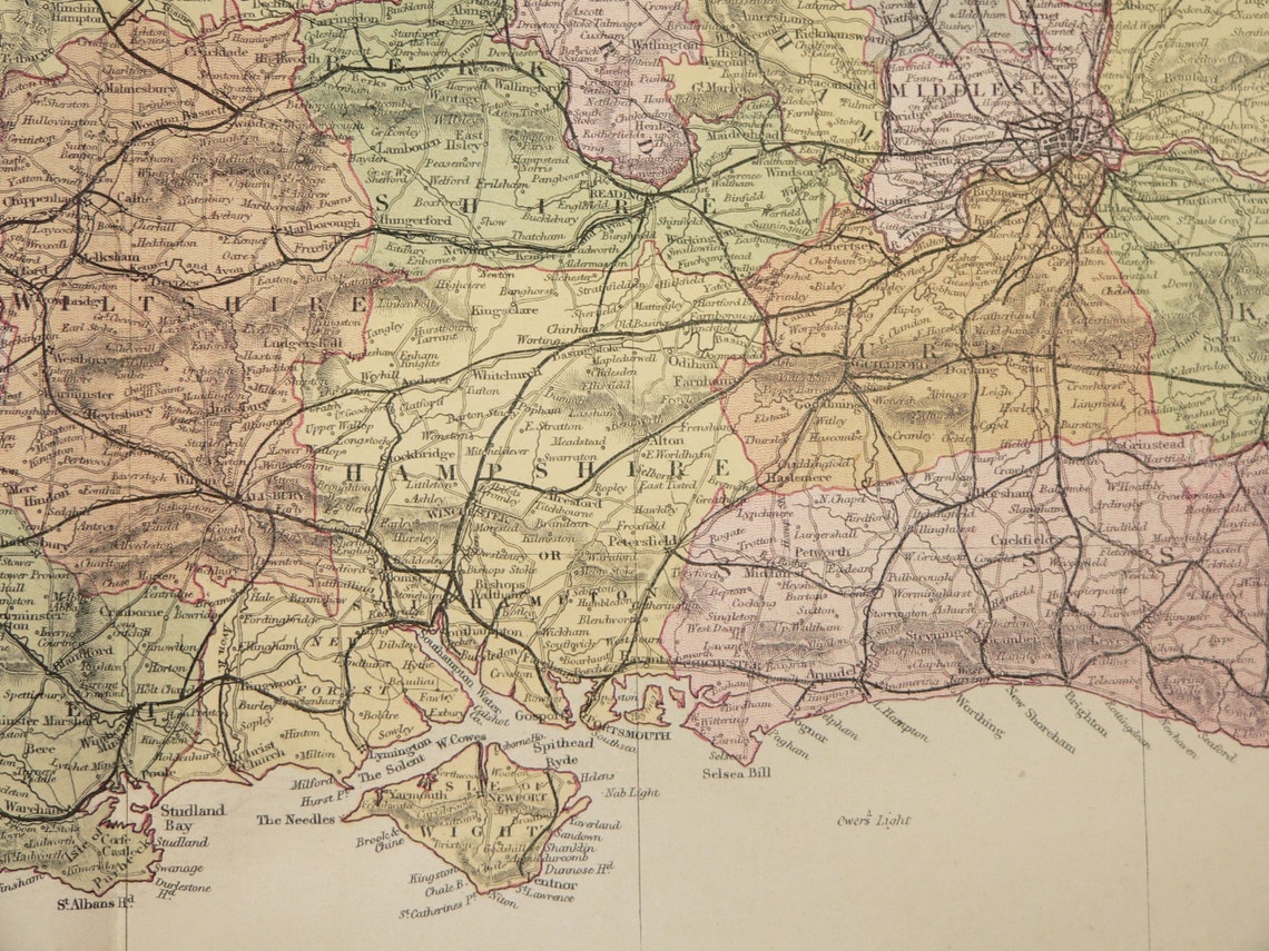1873 Antique England Map 1873 A C Black Map of Southern | Etsy