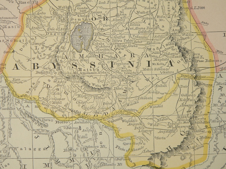 Old Upper Nubia Map, Abyssinia Antique Map 1888 Vintage NE Africa Map ...