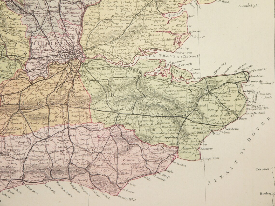 1873 Antique England Map 1873 A C Black Map of Southern | Etsy