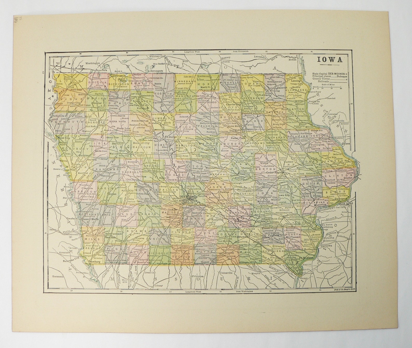 Antique Map of Iowa State 1896 Vintage Iowa Map US Geography | Etsy