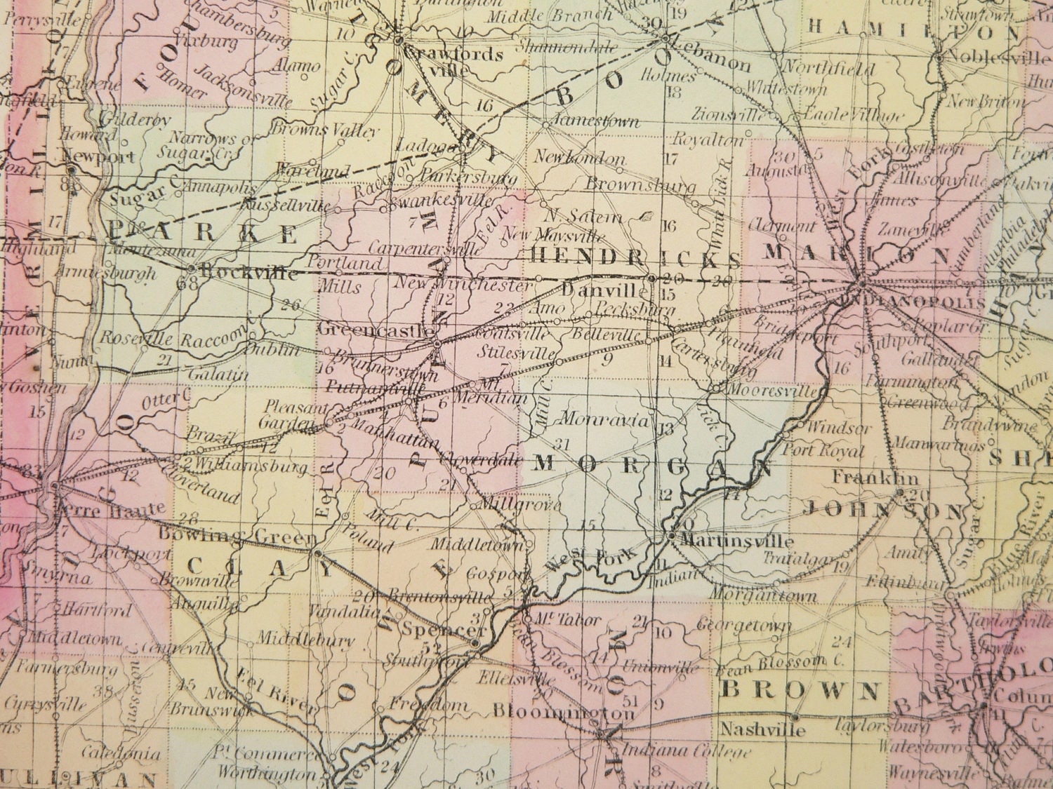 Antique Indiana Map 1858 Mitchell DeSilver IN Map Original | Etsy