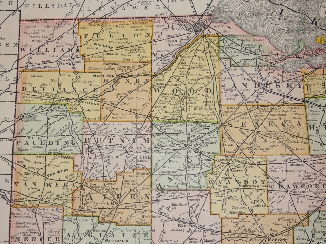 Large Vintage Ohio Map 1892 Antique Map of Ohio Gift for | Etsy