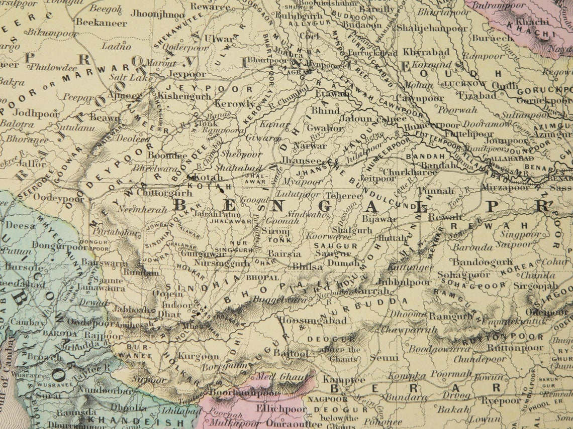 1856 Antique Map India British India Map Nepal 1856 Colton | Etsy