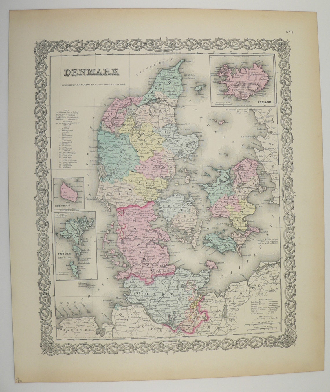 Real Antique Map of Denmark 1856 Colton Atlas Map Danish Art - Etsy