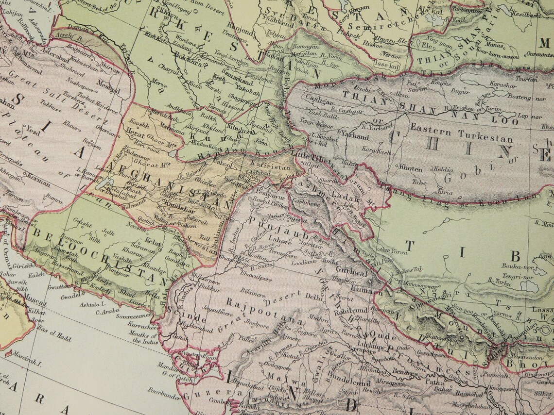 1873 Large Asia Map Original Vintage Map of Asia Middle - Etsy