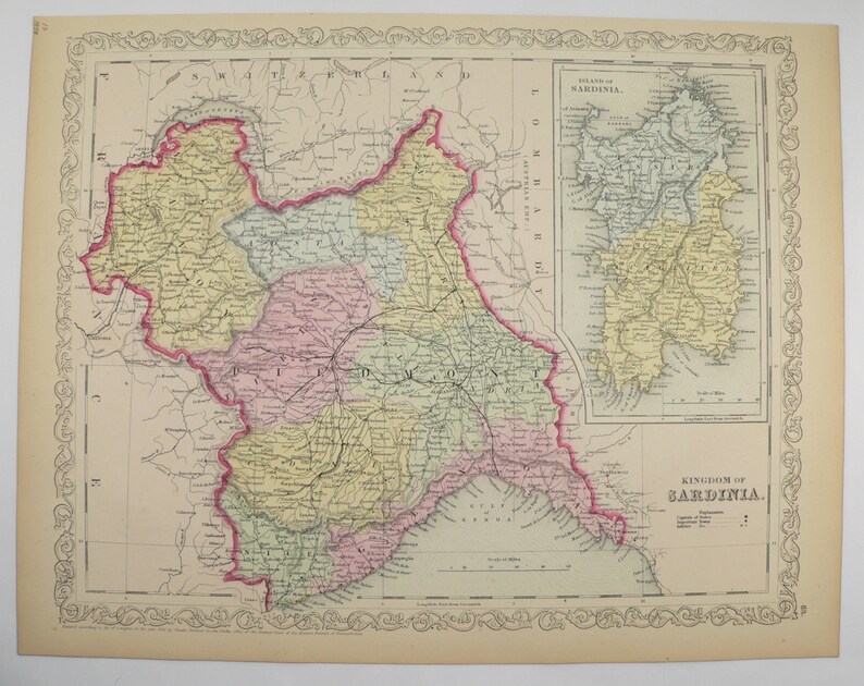 Original Antique Map of Italy Northwest 1858 Mitchell Map With - Etsy