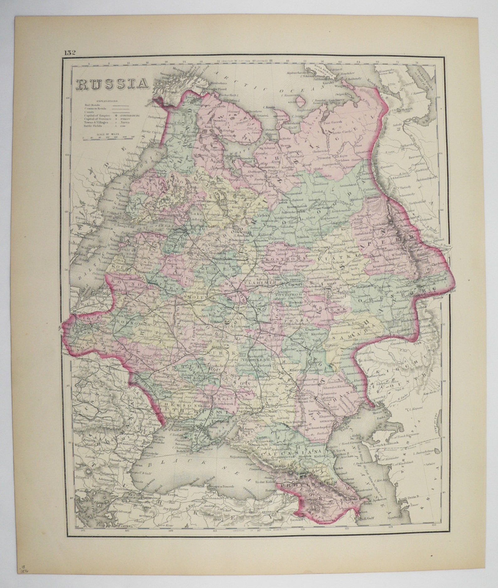 Antique Map Russia, Spain Map Portugal 1876 O.W. Gray Map, Vintage ...