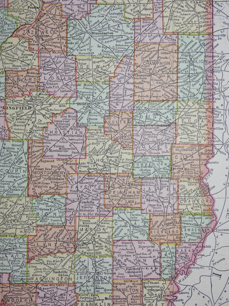 Original Vintage Map of Chicago and Illinois Map 1899 Rand Mcnally ...