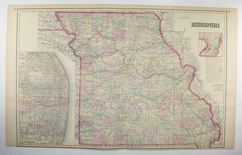 1876 Map of Missouri Large Map St Louis MO Map Vintage Man | Etsy