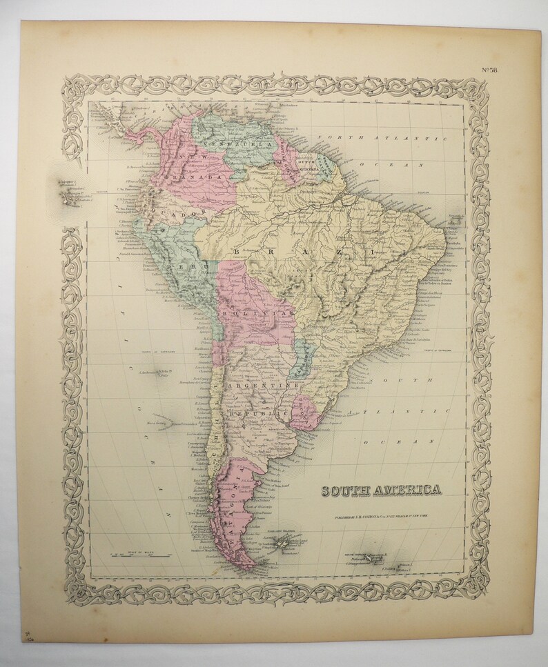 Antique South America Map 1856 Colton Atlas Map of South - Etsy