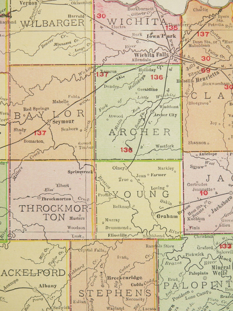Large Vintage Texas Map Eastern Texas 1908 Original Antique - Etsy