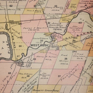 Large Town of Rush NY Antique 1902 Map of Rush New York, Rochester NY ...