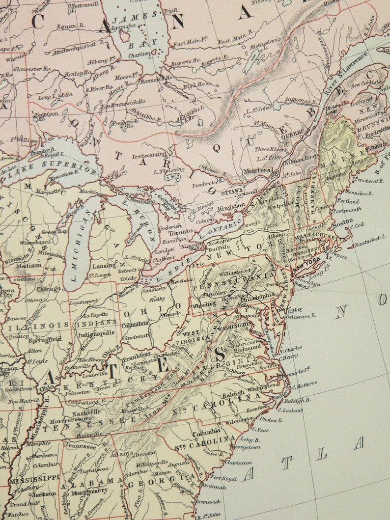 1884 Map of North America, United States, Mexico, Central America and ...
