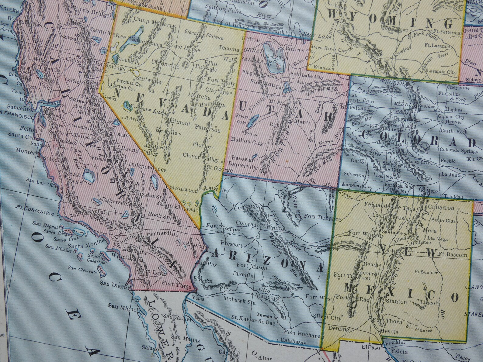 Antique United States Map 1884 Cram Map of the United States,color Map ...