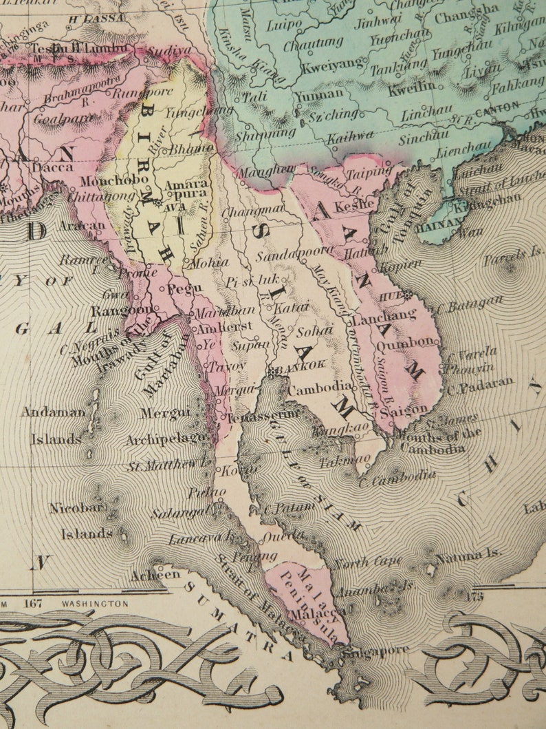 Antique Asia Map 1856 Colton Map of Asia Saudi Arabia India | Etsy