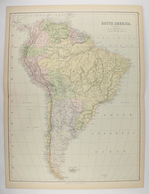 Original Vintage South America Map 1884 A C Black Map South | Etsy