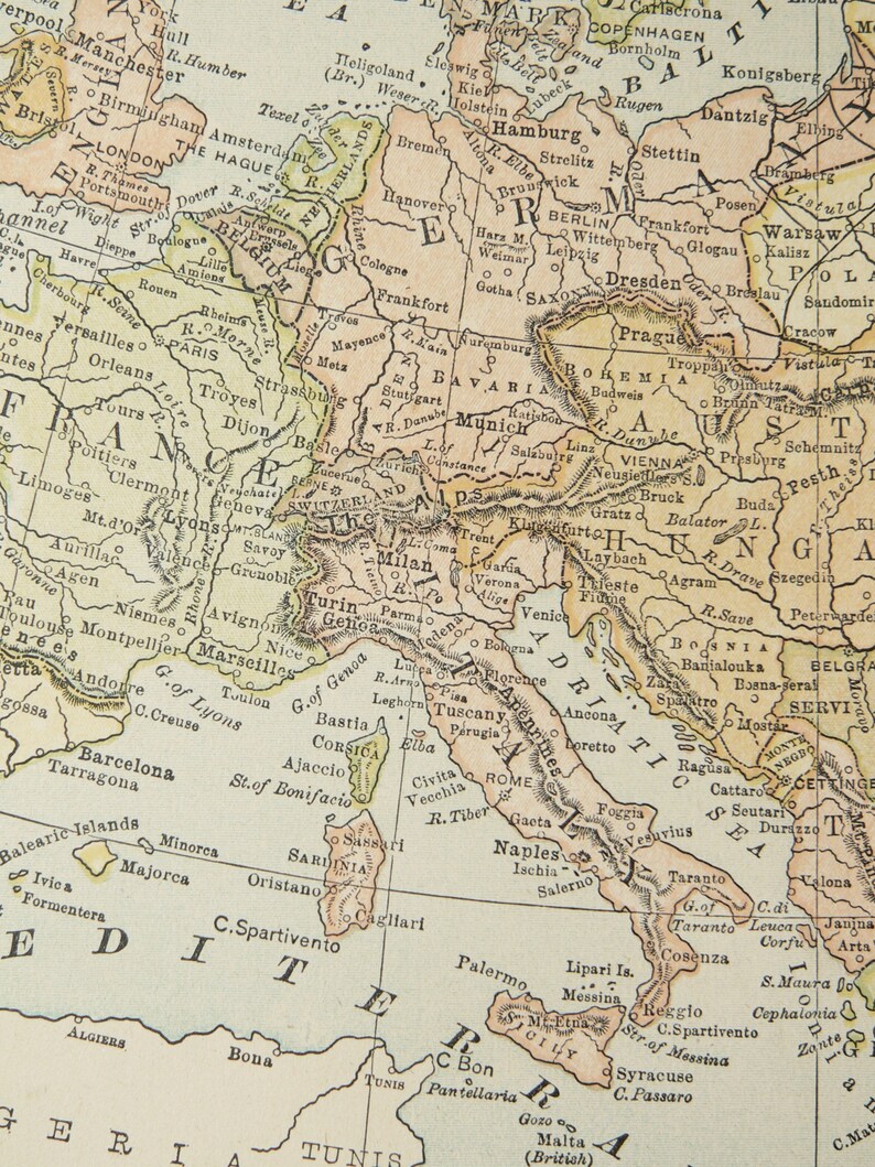 1896 Antique Europe Map Vintage Home Decor 1st Anniversary | Etsy