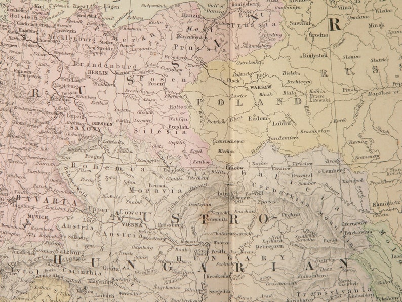 Large Europe Map 1889 Vintage Map of Europe Unique Gift for | Etsy