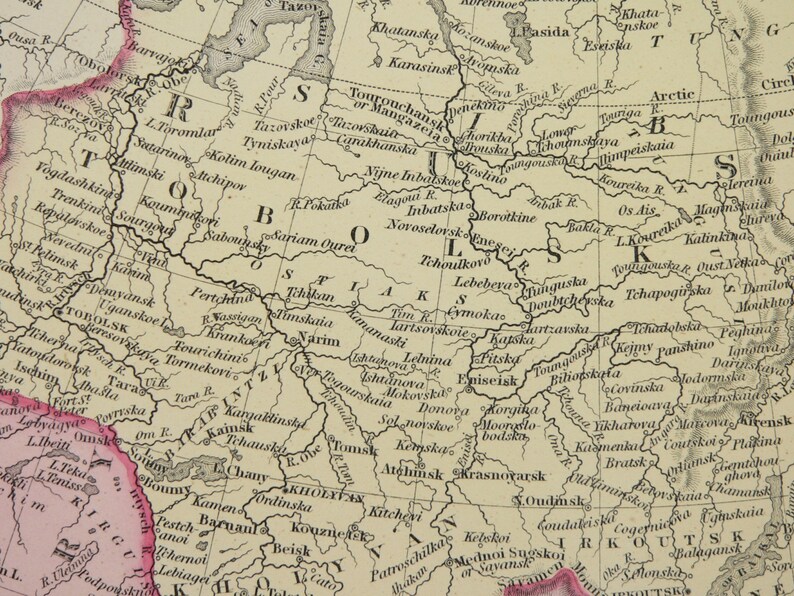 1858 Russia in Asia Map, Siberia Tartary Map 1858 Mitchell Map of ...