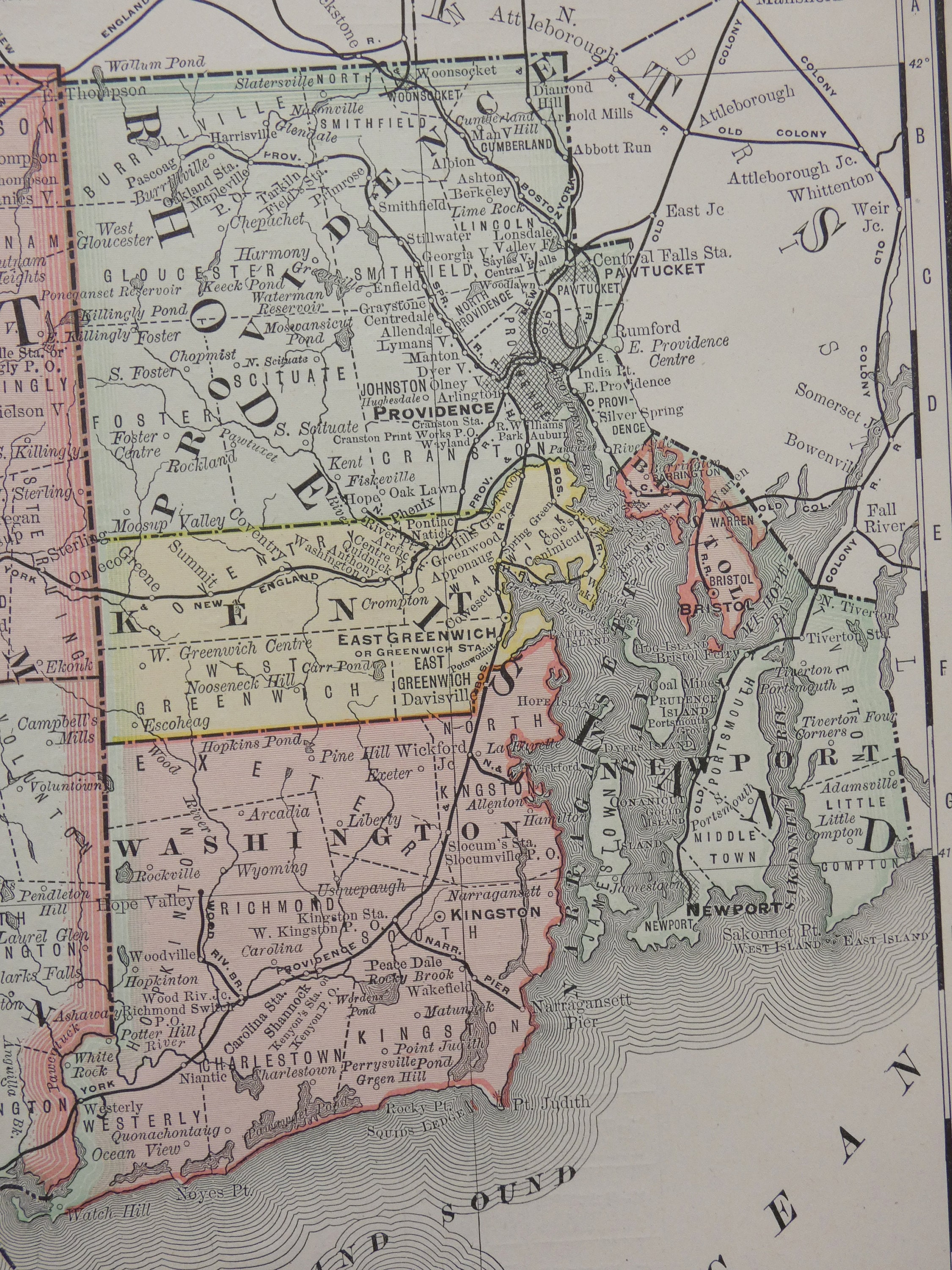 1892 Connecticut and Rhode Island Map Rand McNally Atlas Map | Etsy