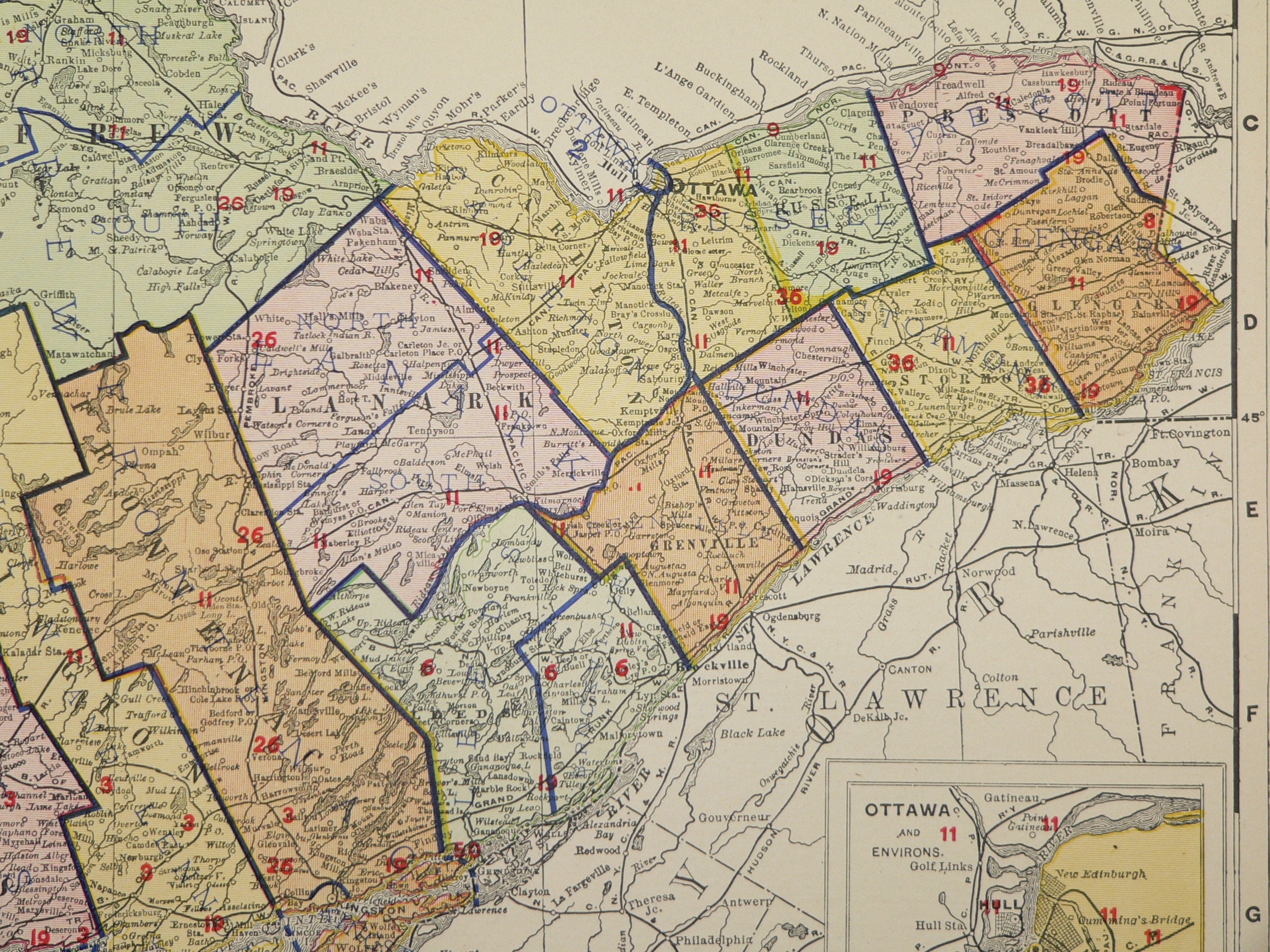 Large Vintage Ontario Canada Map 1908 Antique Map of Ontario, Railroad ...