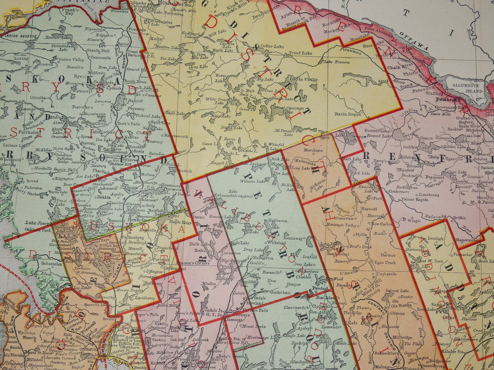 Large Vintage Ontario Canada Map 1892 Large Map of Ontario, Great Lakes ...