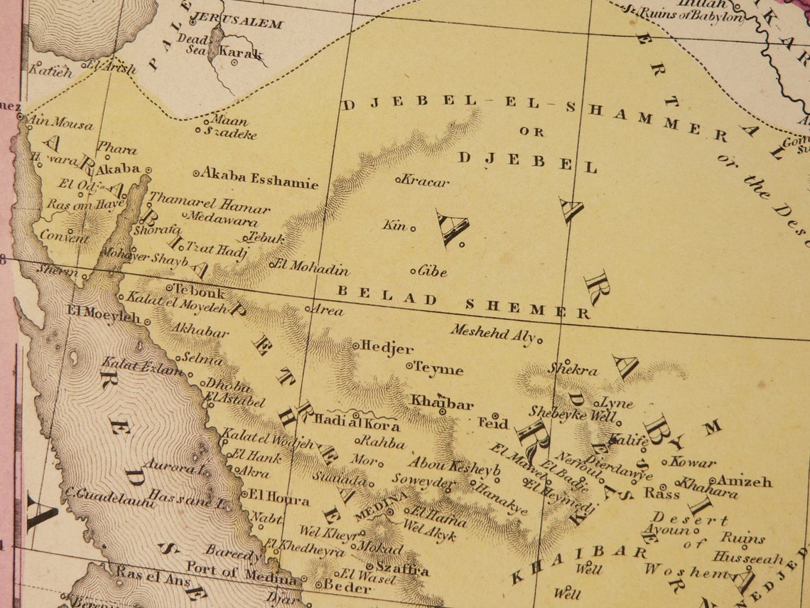 Antique Map of Saudi Arabia, Iran, Persia, Afghanistan 1852 Mitchell ...
