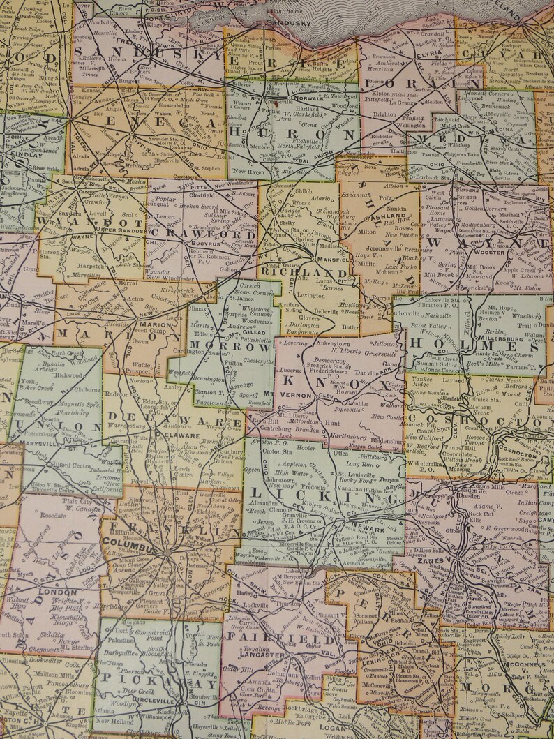 Large Vintage Ohio Map 1892 Antique Map of Ohio Gift for | Etsy