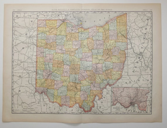 Large Vintage Ohio Map 1892 Antique Map of Ohio Gift for | Etsy
