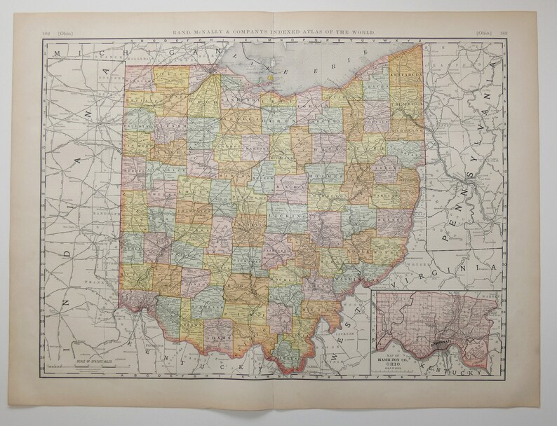 Large Vintage Ohio Map 1892 Antique Map of Ohio Gift for | Etsy