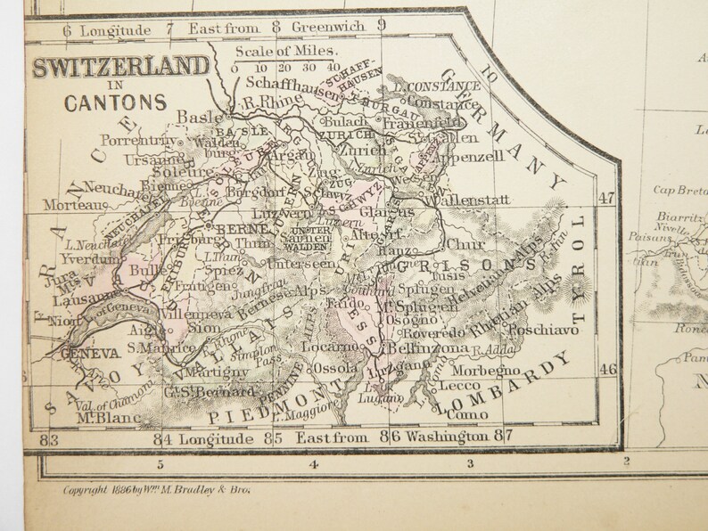 1886 Antique France Map 1886 Bradley Atlas Map of France - Etsy