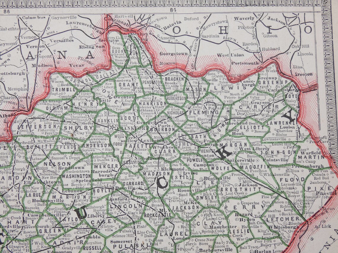 Antique 1884 Map of Tennessee and Kentucky Virginia and West - Etsy