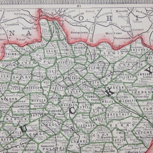 Antique 1884 Map of Tennessee and Kentucky, Virginia and West Virginia ...