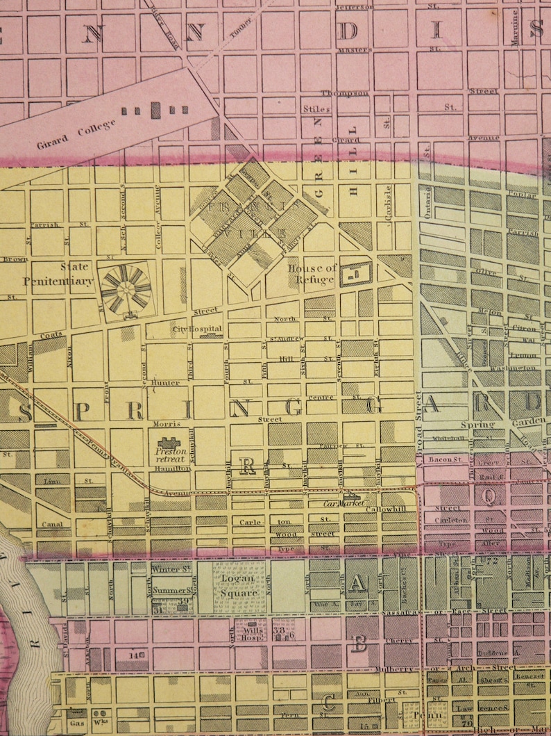 Original 1852 Philadelphia Map Antique Map Philadelphia - Etsy