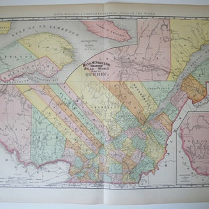 Large Map of Quebec Canada 1892 Vintage Quebec Map, New Home Art Gift ...