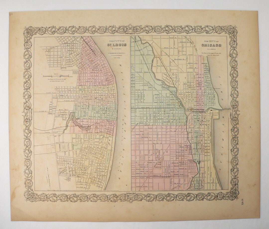 Antique Chicago Map, St Louis Map 1856 Colton Map, City Street Map ...