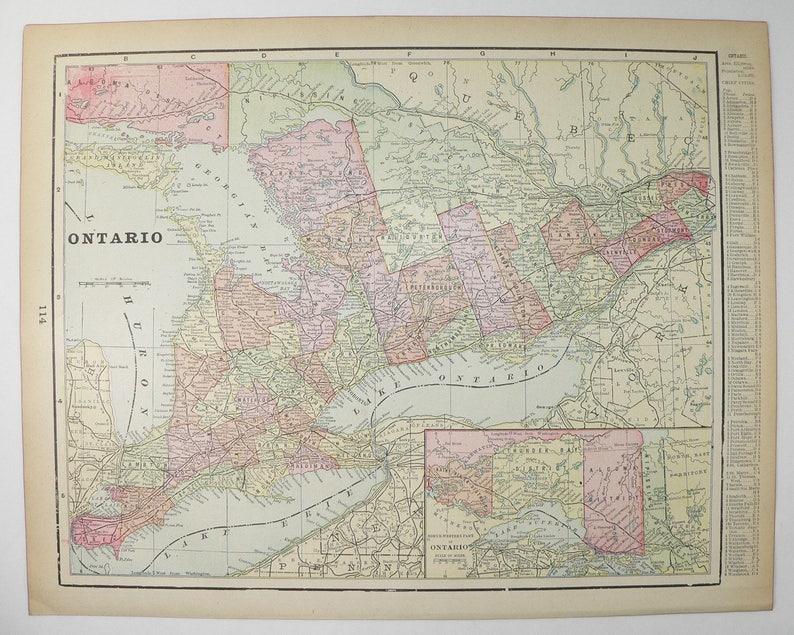 Vintage Quebec Map Ontario Canada Map 1899 Antique Map Quebec - Etsy