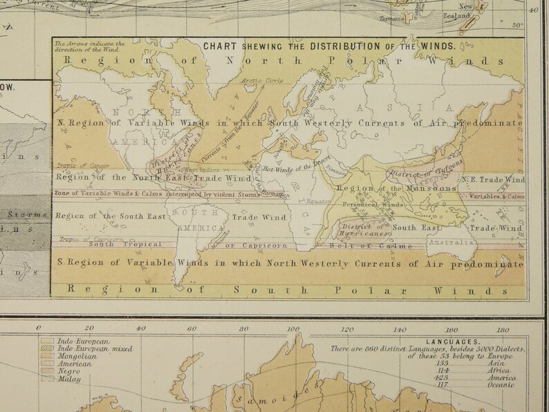 Antique World Map 1873 A & C Black Map of the World Ocean - Etsy