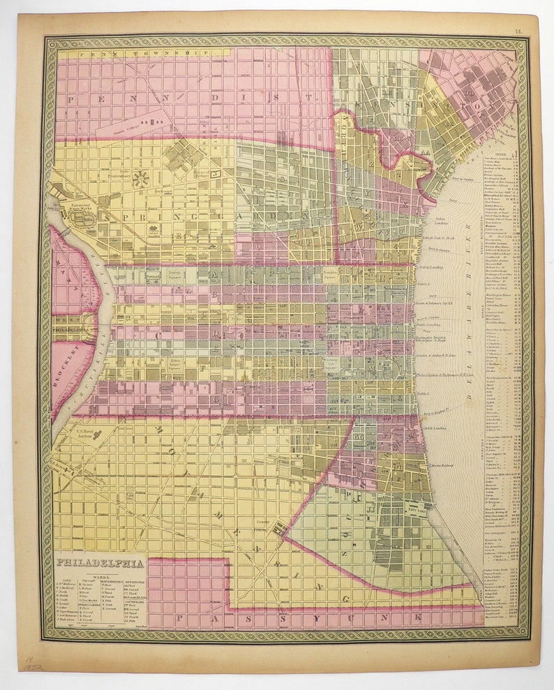 Original 1852 Philadelphia Map Antique Map Philadelphia | Etsy